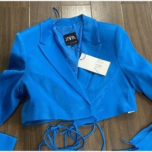 Zara | Jackets & Coats | Zara Royal Blue Satin Effect Blazer | Poshmark